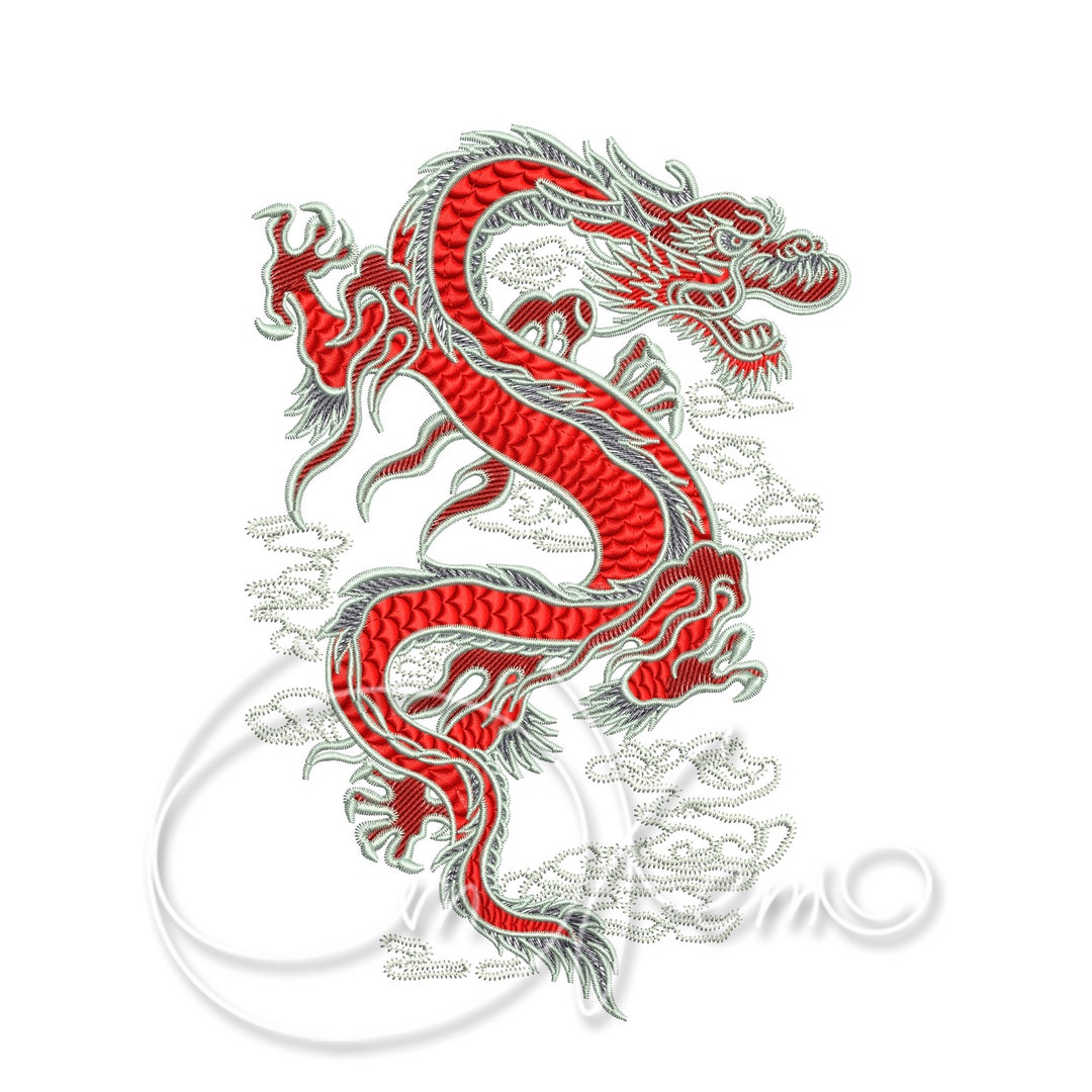 Machine Embroidery Design - Dragon Digitized PES Instant Download 7x5 ...