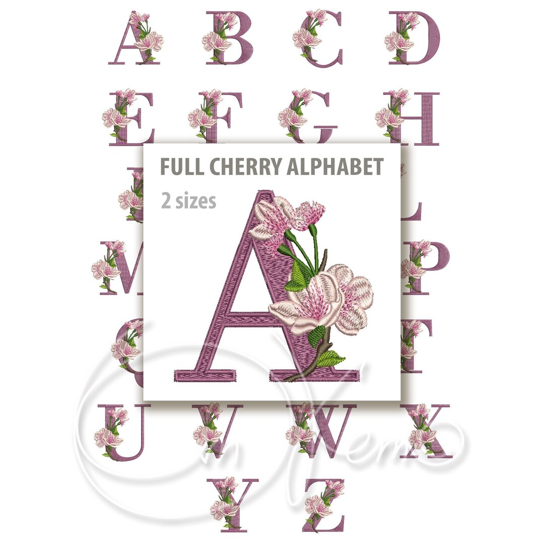 Machine Embroidery Design Cherry Alphabet Flower Style Capital Letter ...