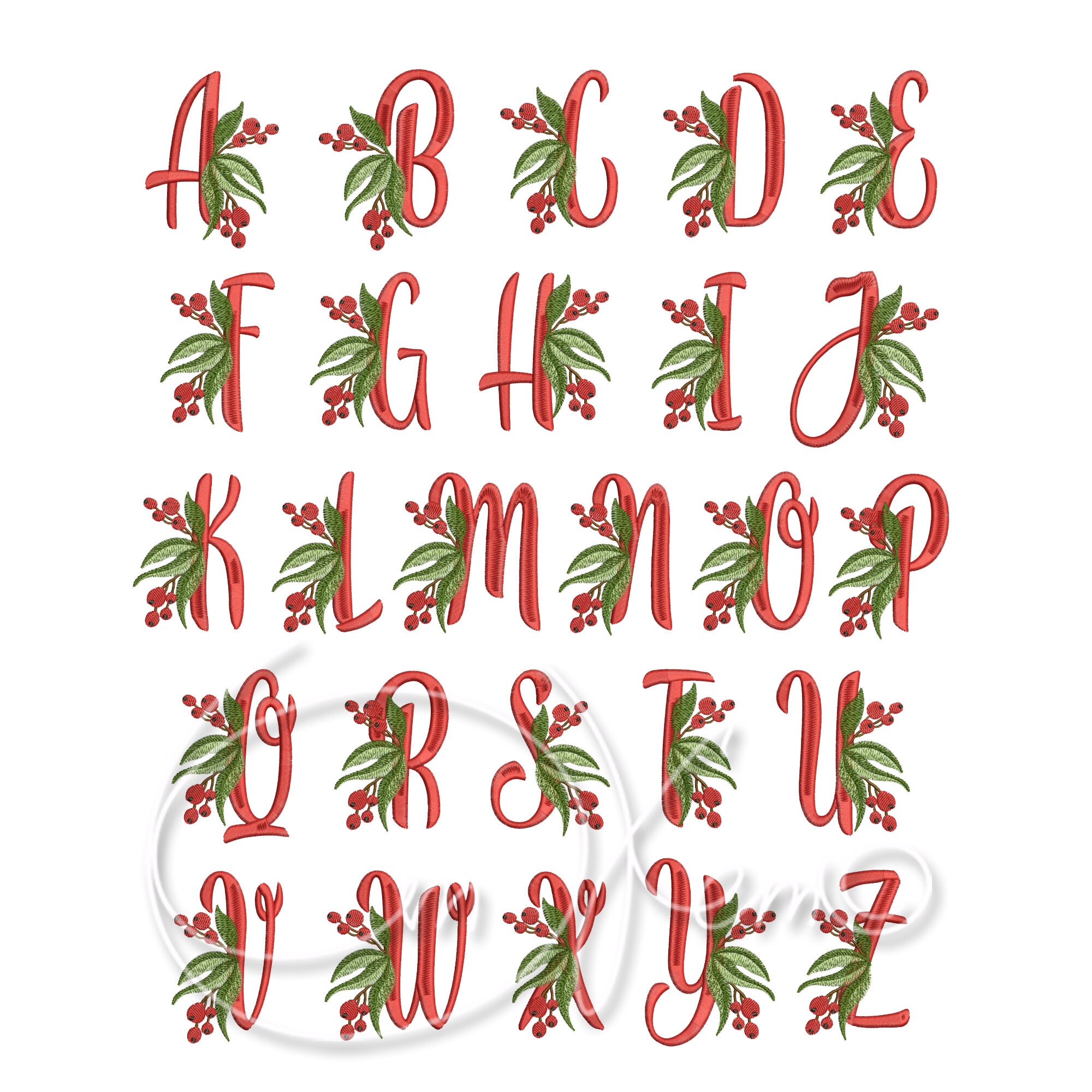 Machine Embroidery Design - Letter W, Christmas Initials, Jingle Bells ...