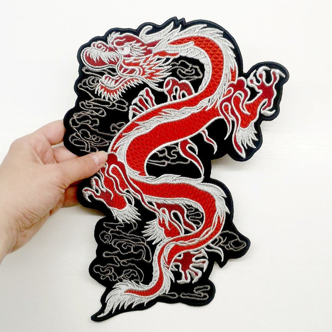 Machine embroidered patch Red Dragon patch Japan China | Etsy