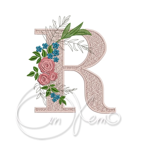 Machine Embroidery Design Capital Letter R Digitized Roses | Etsy