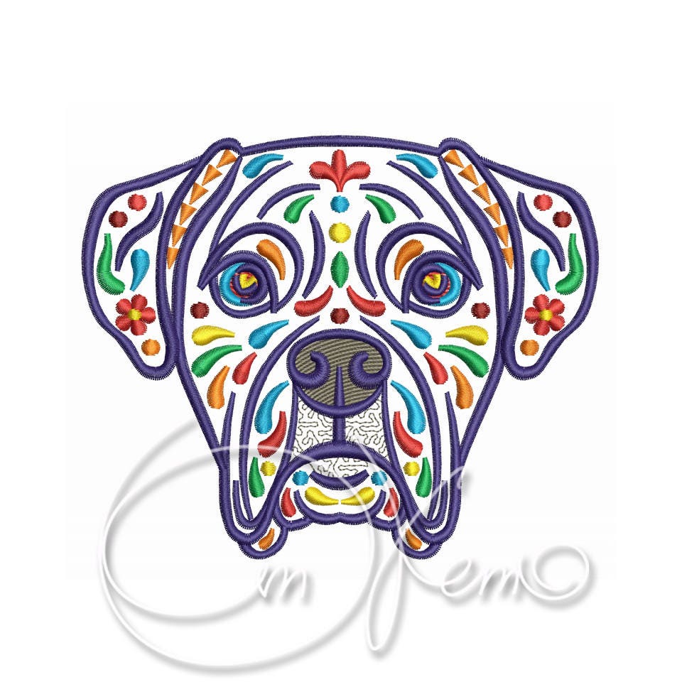 Machine embroidery design Mexican Dog Boxer Calavera PES | Etsy