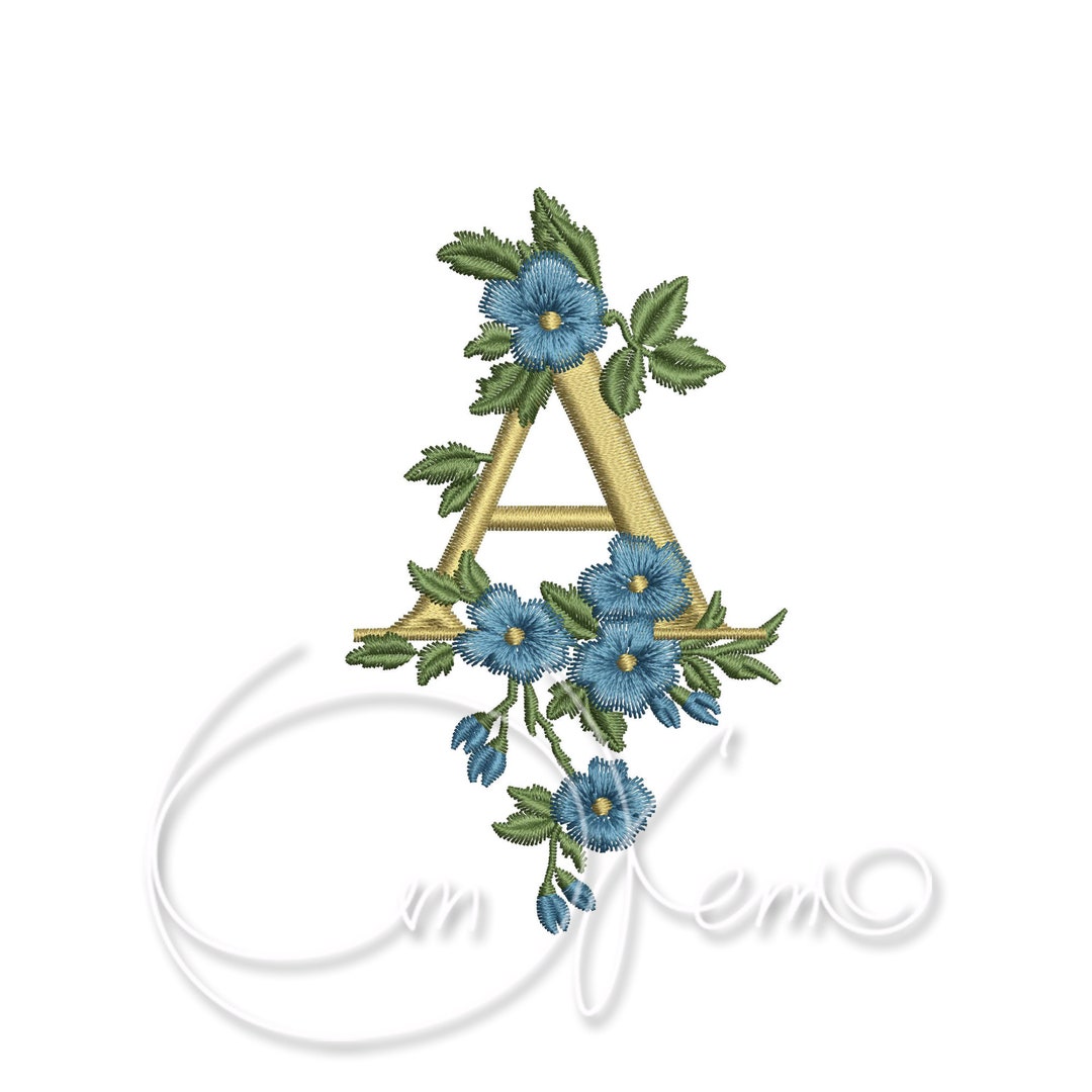 MACHINE EMBROIDERY DESIGN Blue Flower Letter Floral Letter - Etsy