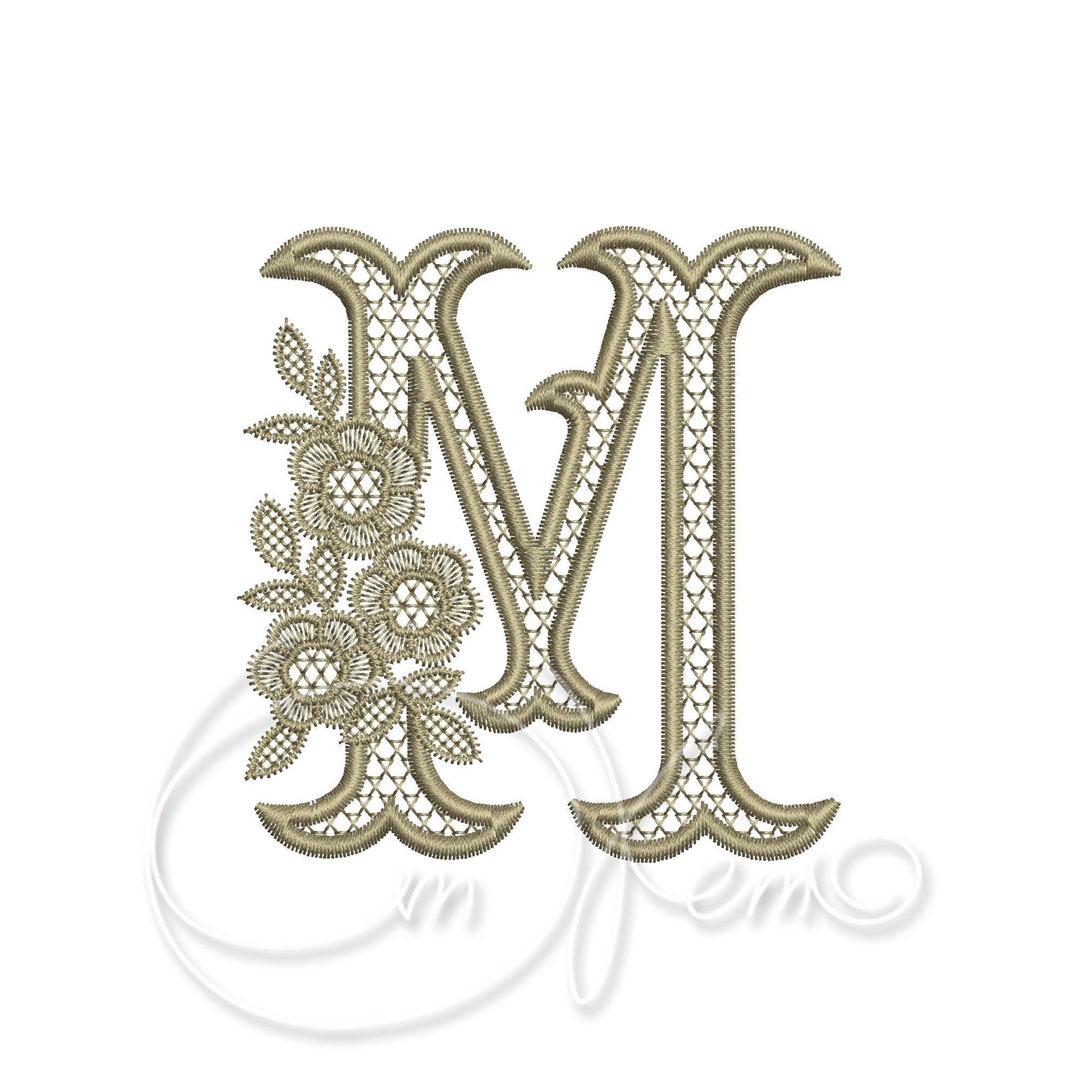MACHINE EMBROIDERY DESIGN - Monogrammed Lace Letter M Hoop 4x4 7x5 ...