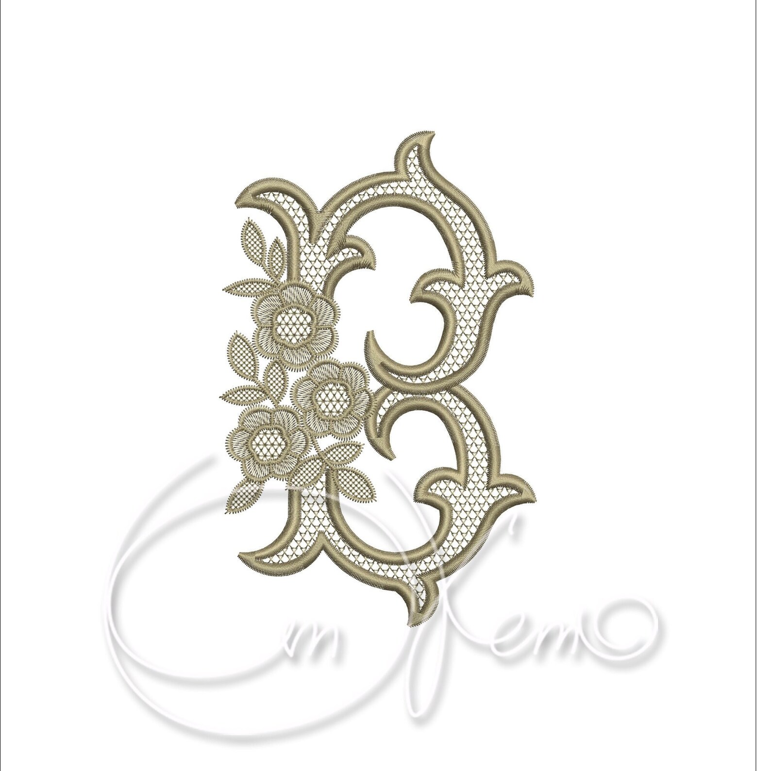 MACHINE EMBROIDERY DESIGN - Monogrammed Lace Letter B Hoop 4x4 7x5 ...