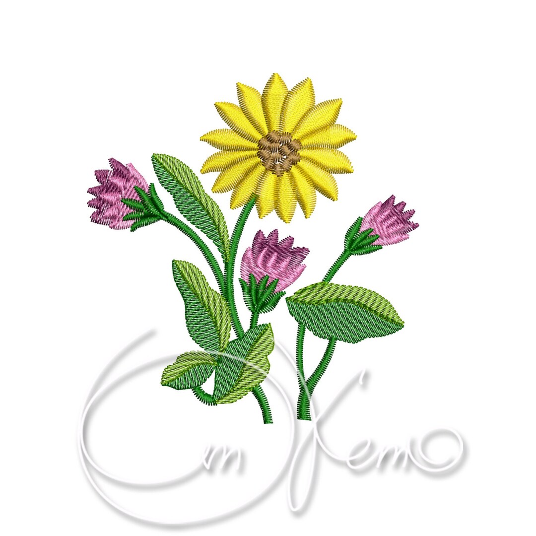 Machine Embroidery Design - Yellow Flower Plant Embroidery 4x4 7x5 ...