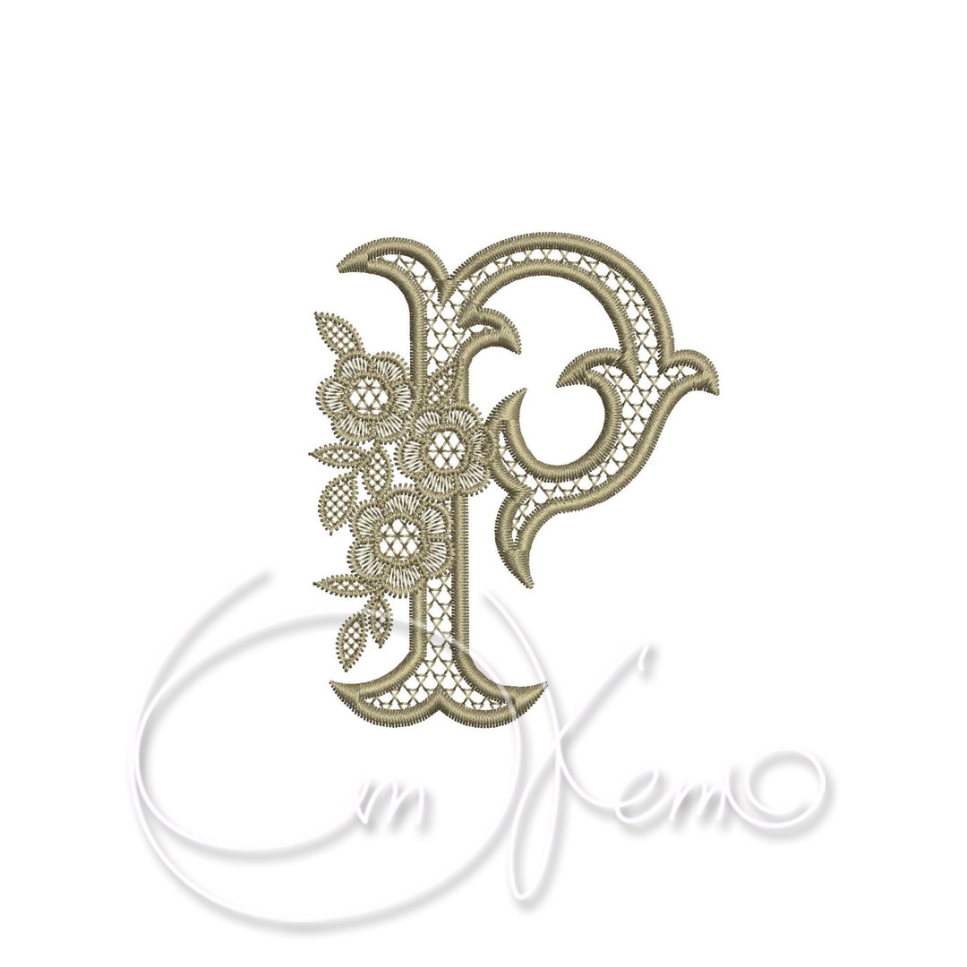 MACHINE EMBROIDERY DESIGN - Monogrammed Lace Letter P Hoop 4x4 7x5 ...