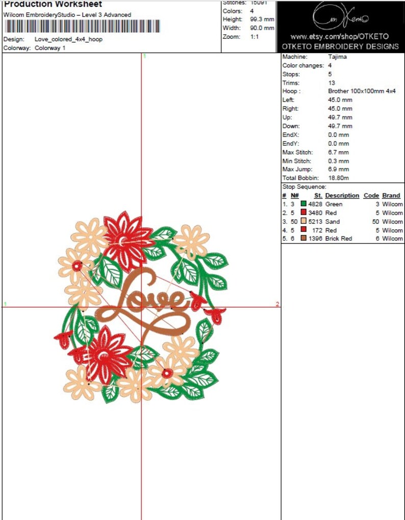 Machine Embroidery Design - Love and Flowers PES Instant Download 4x4 ...