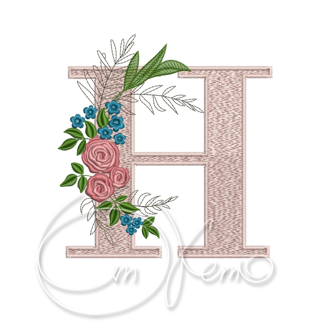 Machine Embroidery Design Capital Letter H Digitized Roses - Etsy