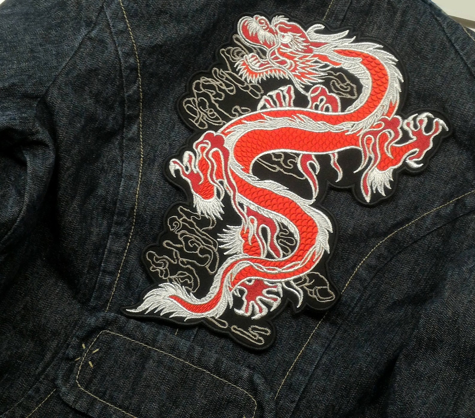 Machine embroidered patch Red Dragon patch Japan China | Etsy