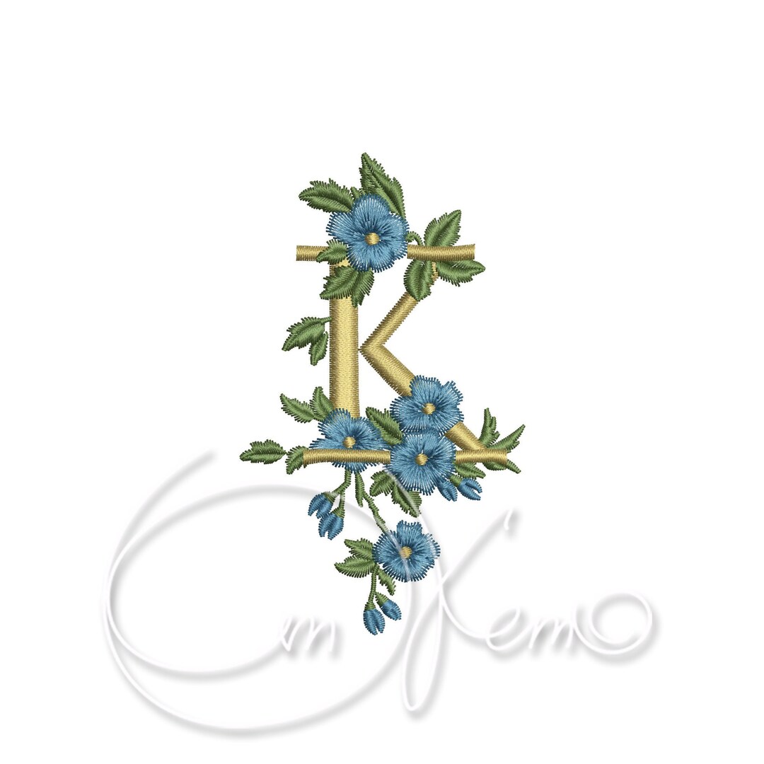 MACHINE EMBROIDERY DESIGN - Blue Flower Letter, Floral Letter K, Forget ...