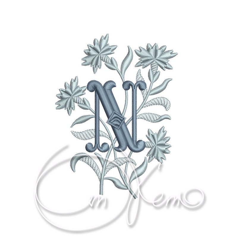Machine Embroidery Design Capital Letter N Digitized Antique | Etsy