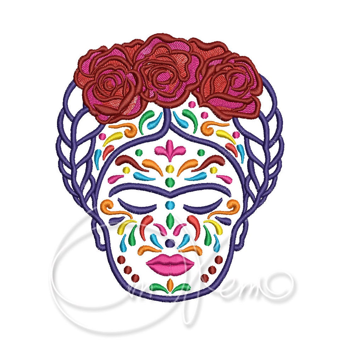 Machine Embroidery Design Calavera Frida PES Instant Download 4x4 7x5 ...