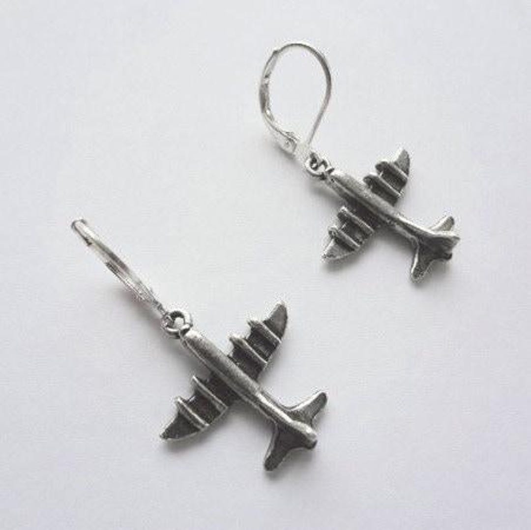 Airplane Drop Earrings Silver | Travel Lover Jewelry Gift | Vintage ...