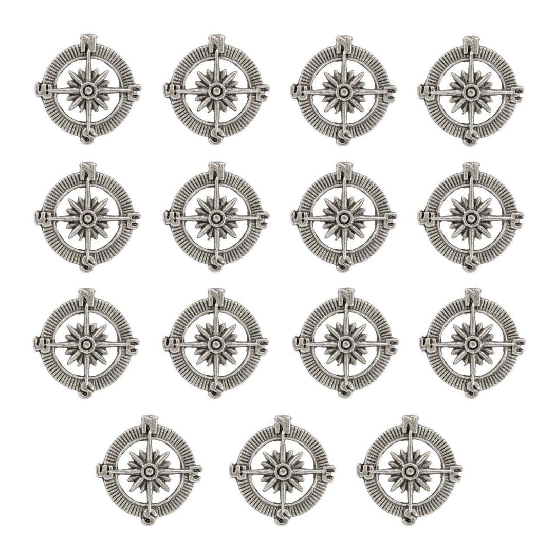 Nautical Compass Push Pins: Silver Metal Decorative Tacks, 15 Piece Set ...