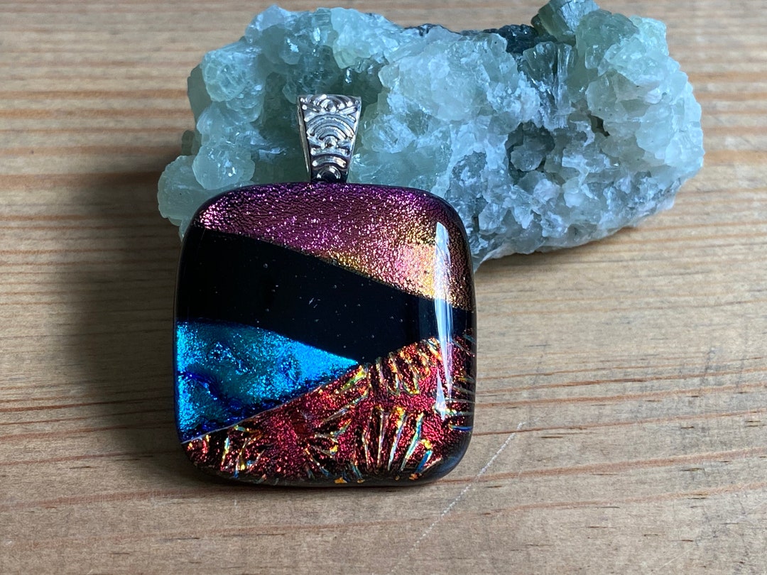 Fused Glass Collage ~ Majestic Mountains ~ Fused Art Glass Pendant With ...