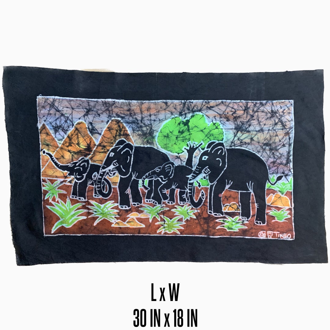 Elephants Batik Wall Hanging, African Animals, Groups of Elephants ...