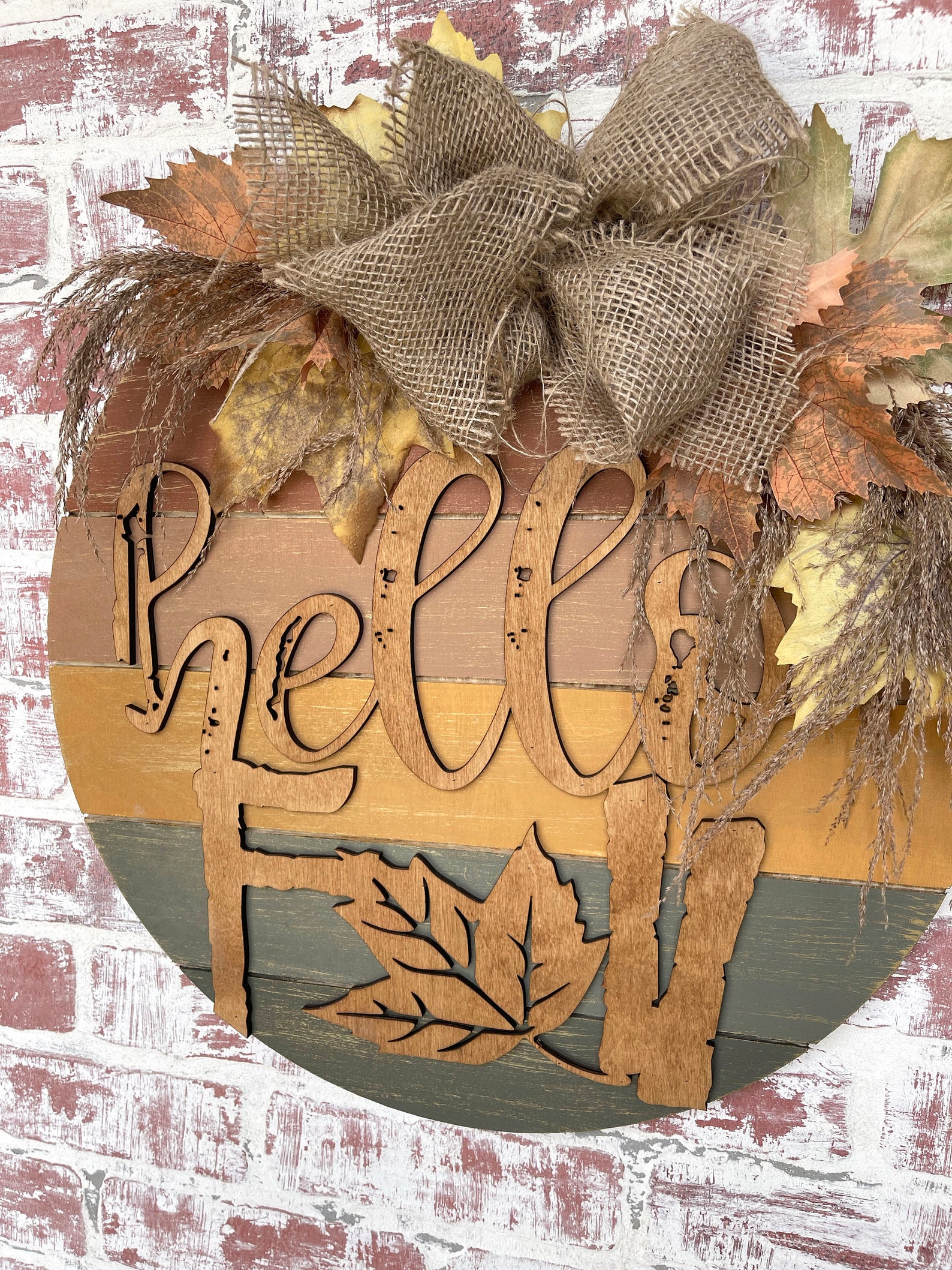 Fall Wreath, Fall Door Hanger, Round Wooden Door Hanger, Welcome Sign ...