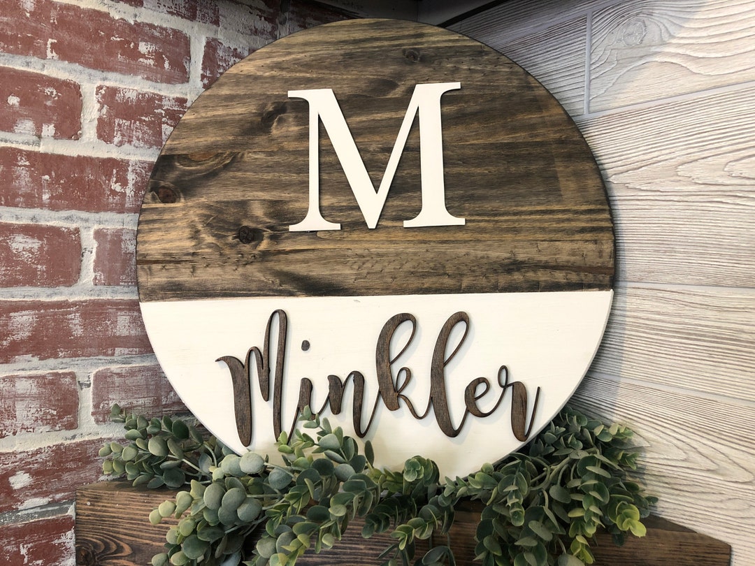 Last Name Sign, Wood Family Name Sign, Personalized Round Name Sign ...