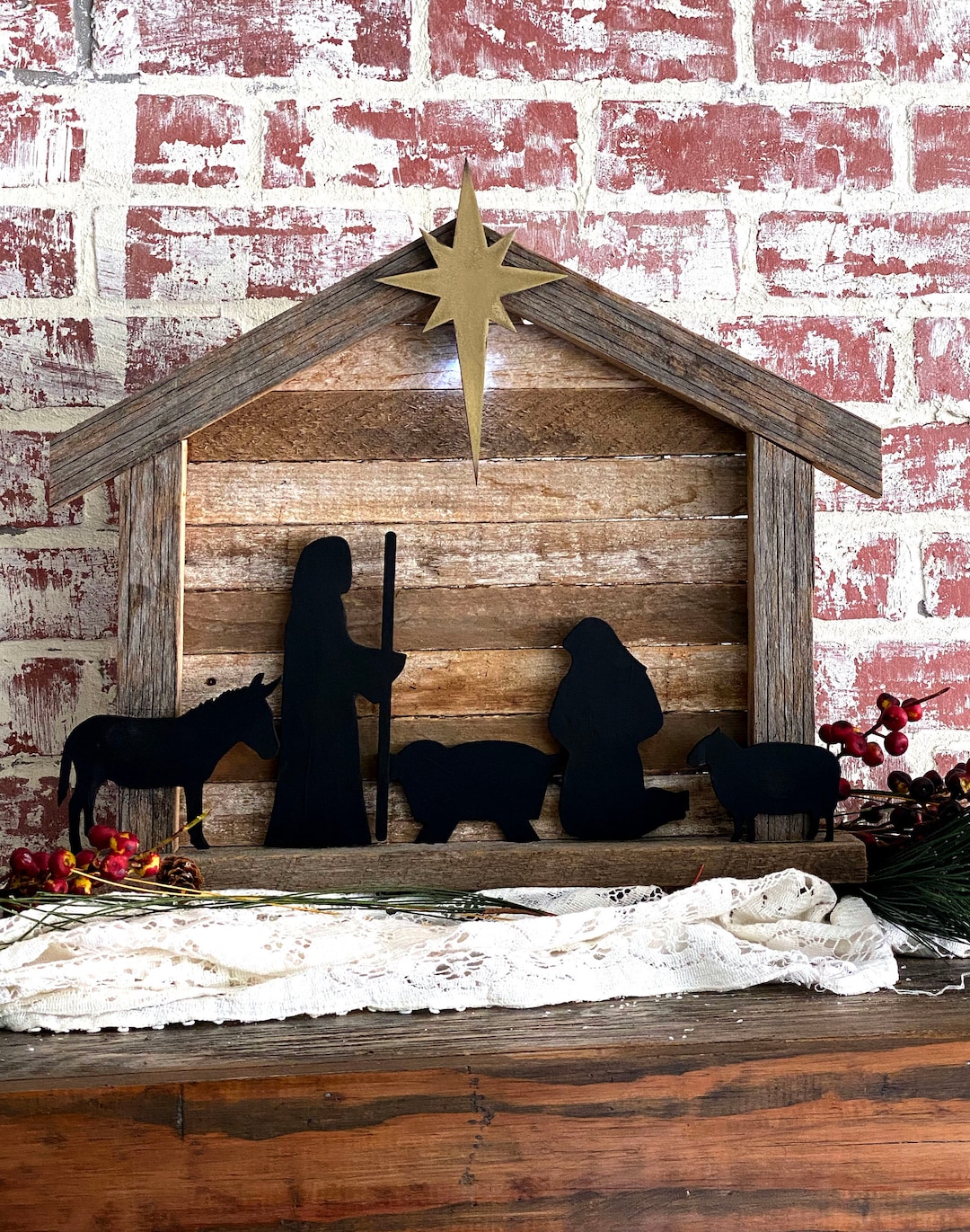 Handmade Nativity Set, Rustic Manger Scene, Light up Christmas Decor ...