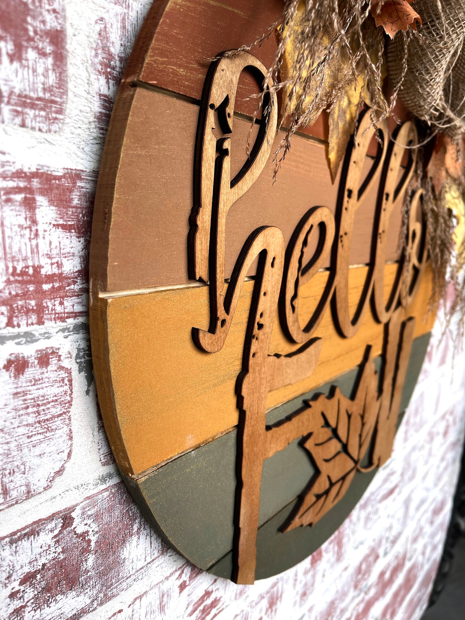 Fall Wreath, Fall Door Hanger, Round Wooden Door Hanger, Welcome Sign ...