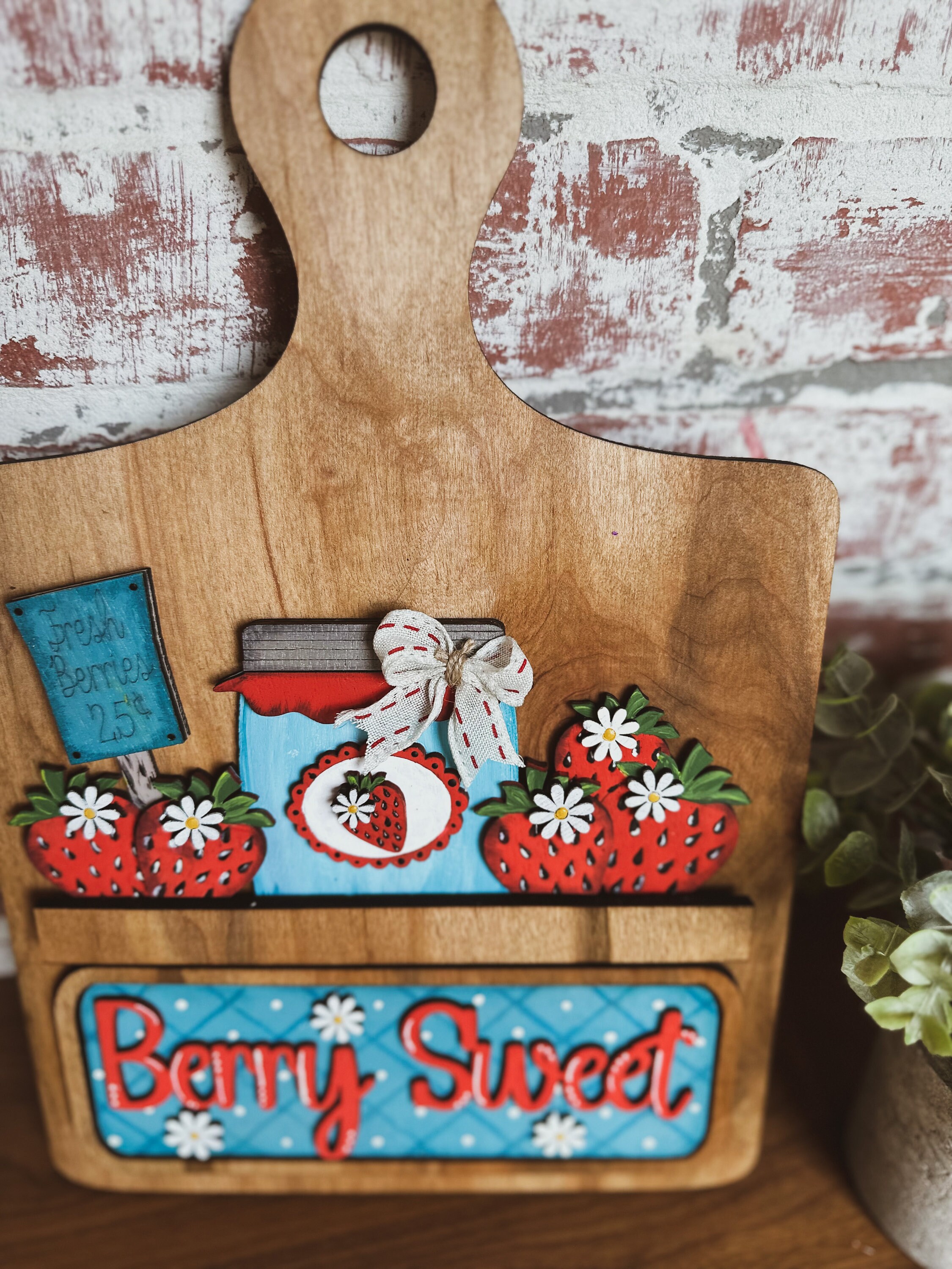 Farmhouse Breadboard, Strawberry Decor, Interchangeable Decor, Seasonal, Farmhouse Kitchen ...