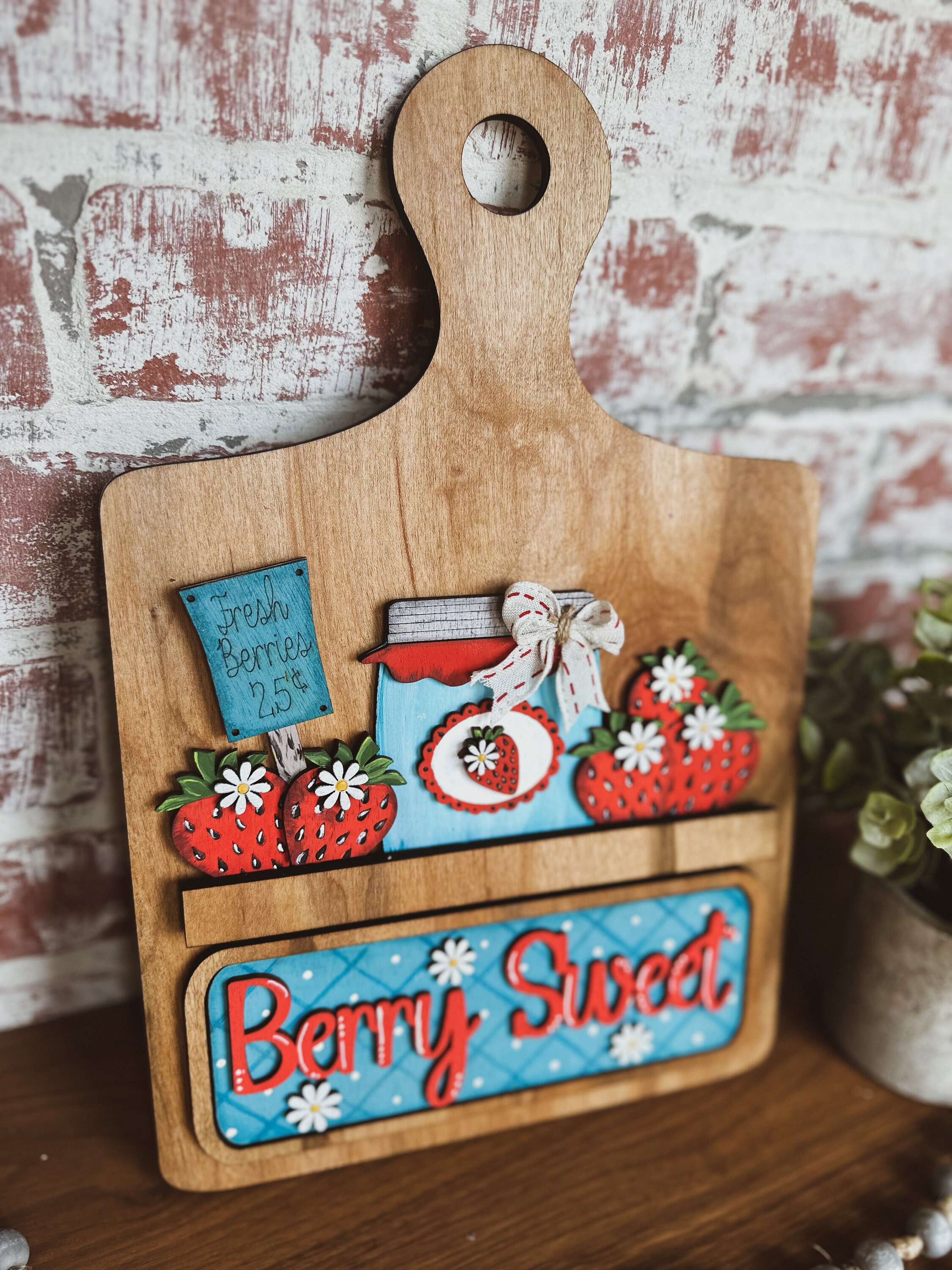 Farmhouse Breadboard, Strawberry Decor, Interchangeable Decor, Seasonal, Farmhouse Kitchen ...