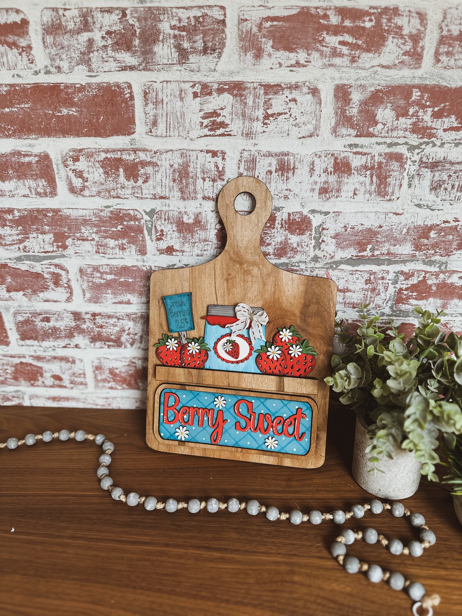 Farmhouse Breadboard, Strawberry Decor, Interchangeable Decor, Seasonal, Farmhouse Kitchen ...