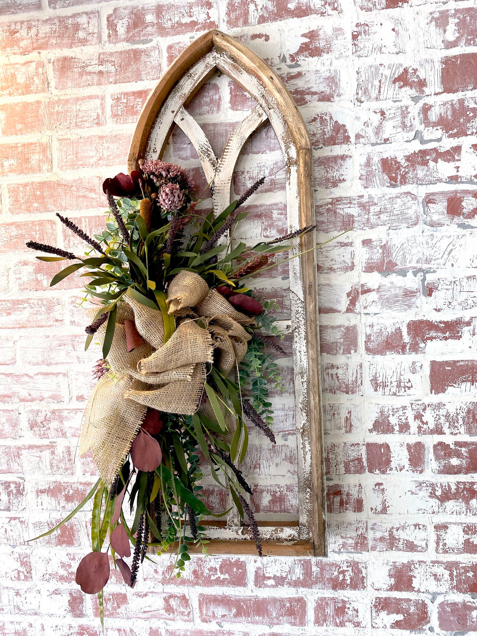 Cathedral Window Frame With Floral Arrangement, Wall Decor, Farmhouse ...