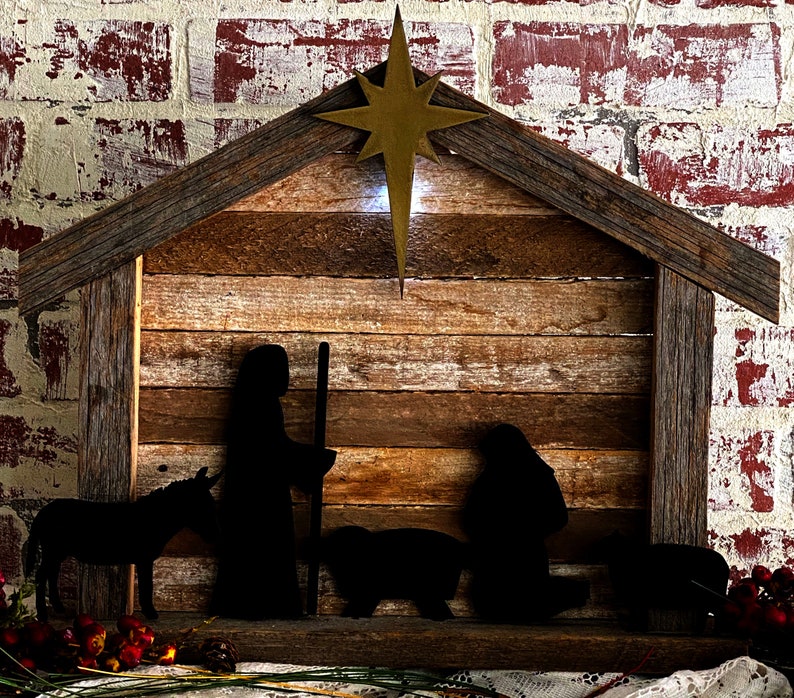 Handmade Nativity Set, Rustic Manger Scene, Light up Christmas Decor ...