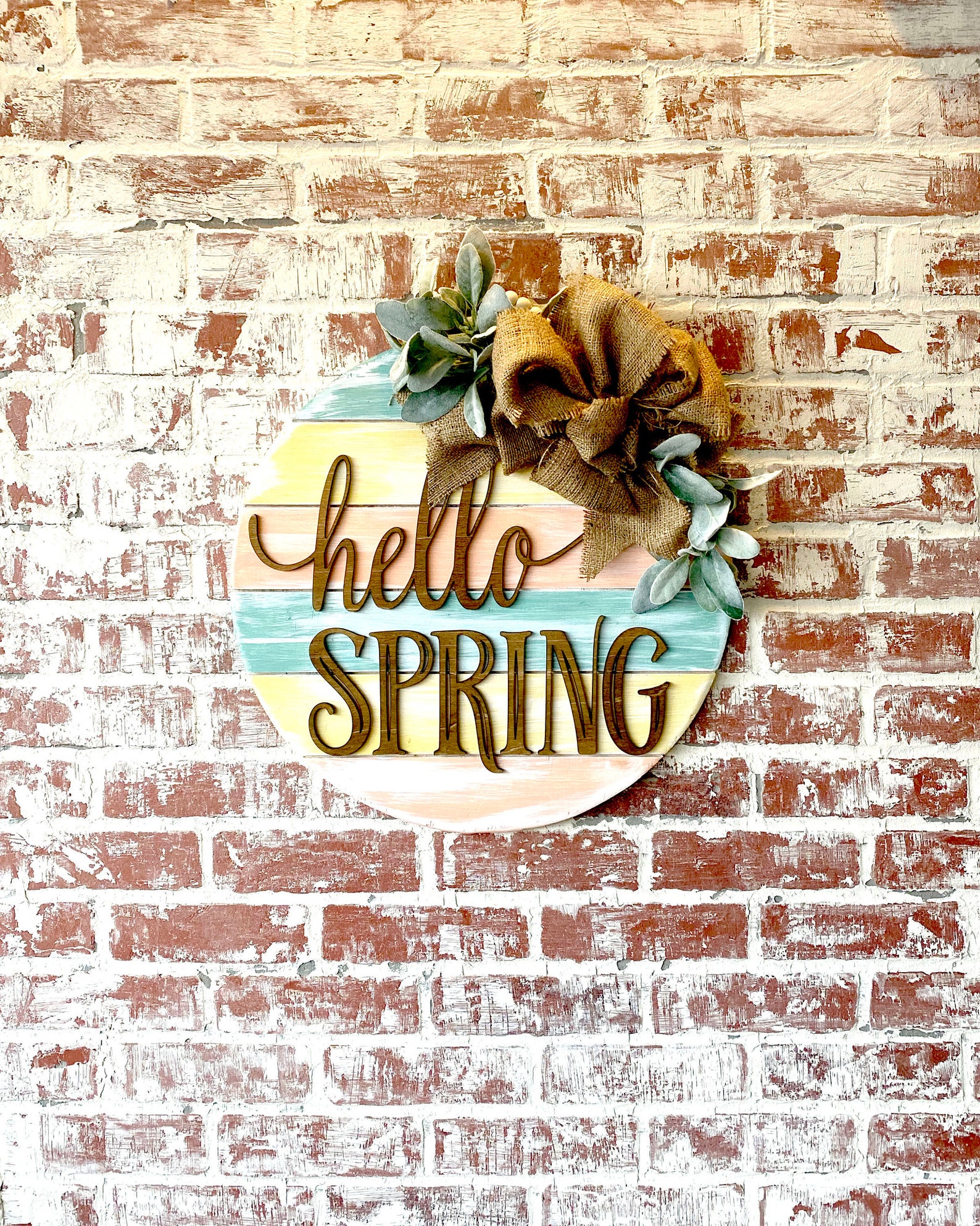 Spring Wreath Spring Door Hanger Round Wooden Door Hanger | Etsy