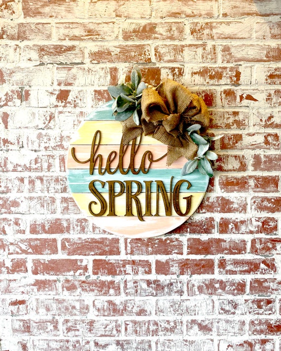 Spring Wreath Spring Door Hanger Round Wooden Door Hanger | Etsy