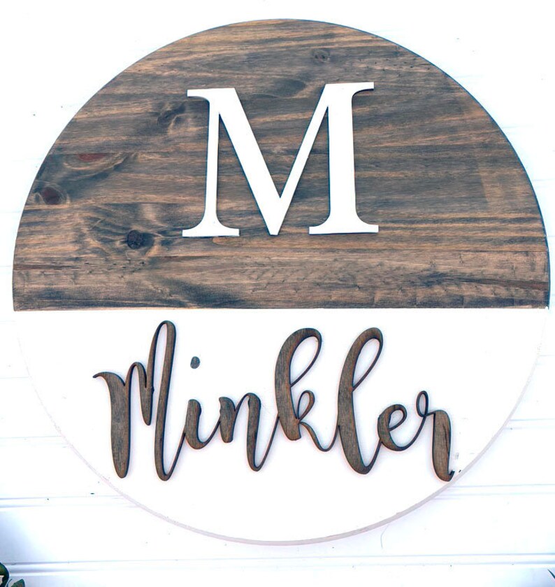Last Name Sign, Wood Family Name Sign, Personalized Round Name Sign ...