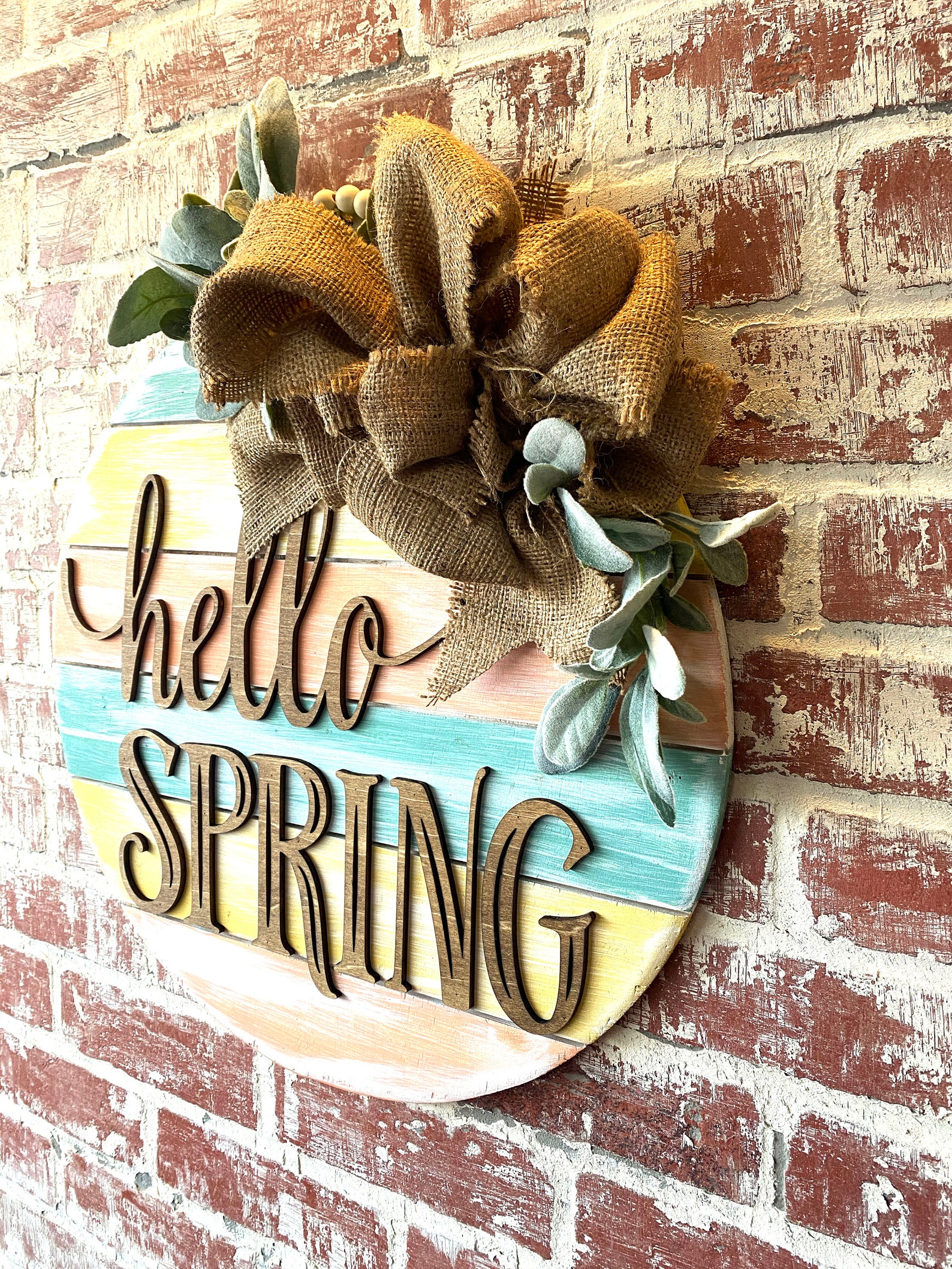 Spring Wreath Spring Door Hanger Round Wooden Door Hanger | Etsy
