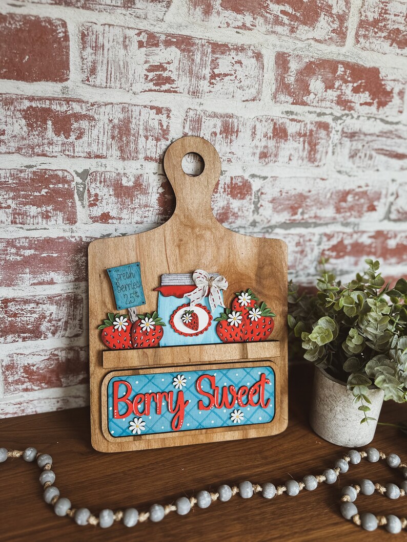 Farmhouse Breadboard, Strawberry Decor, Interchangeable Decor, Seasonal, Farmhouse Kitchen ...