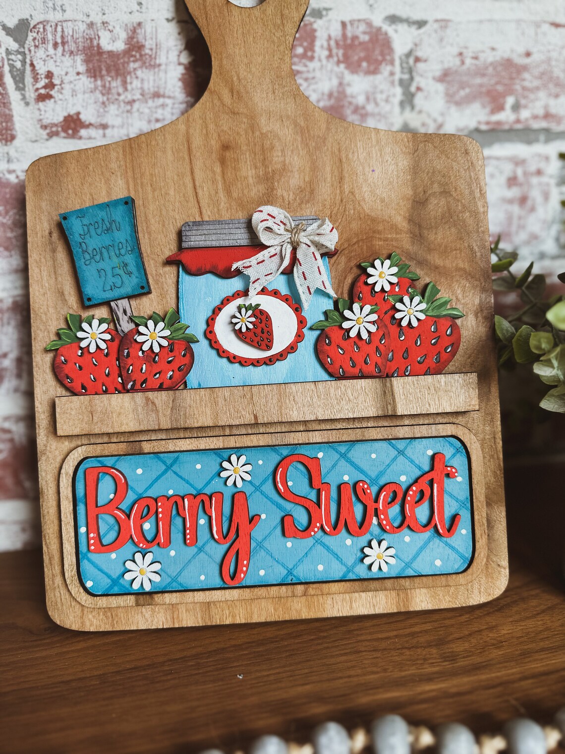 Farmhouse Breadboard, Strawberry Decor, Interchangeable Decor, Seasonal, Farmhouse Kitchen ...