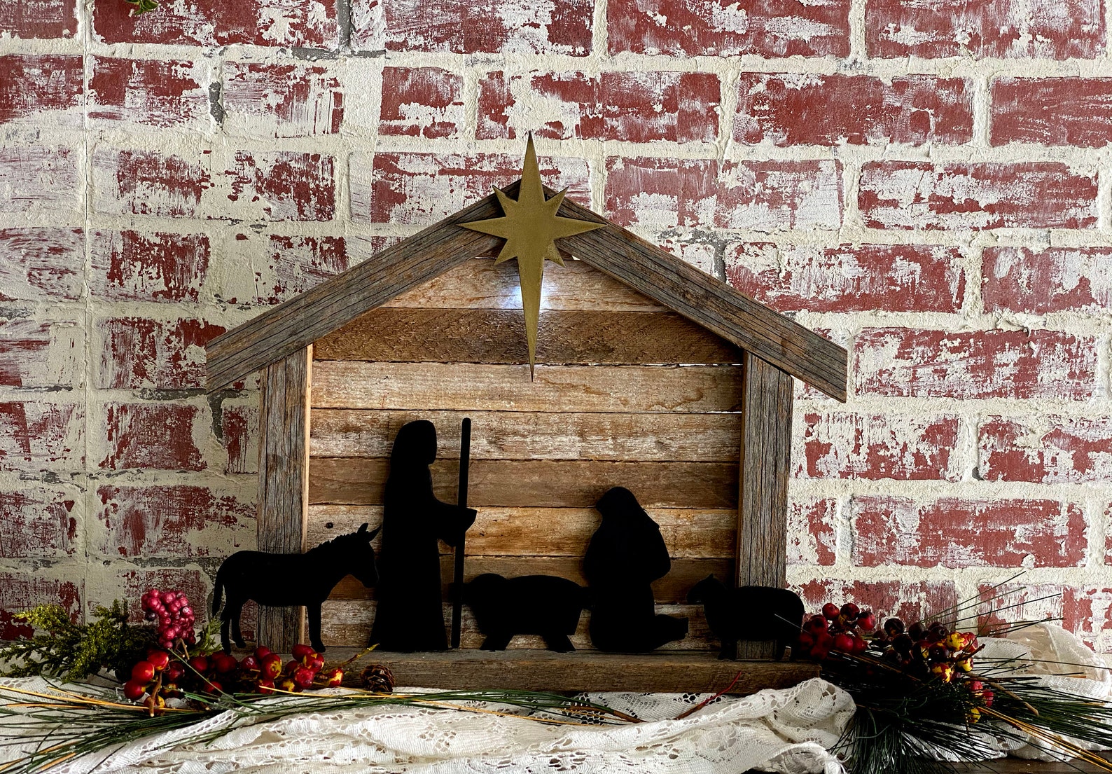 Handmade Nativity Set, Rustic Manger Scene, Light up Christmas Decor ...