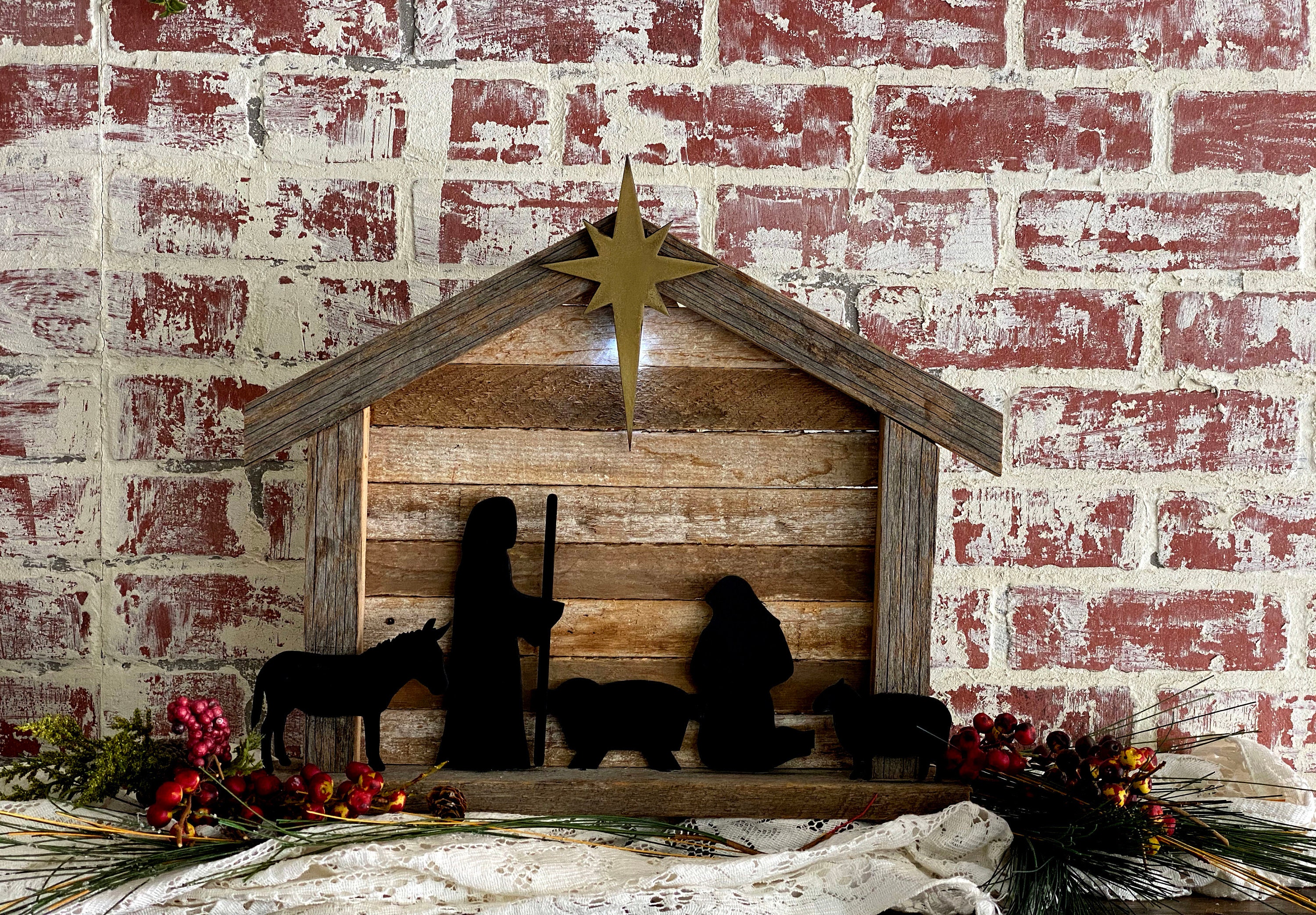Handmade Nativity Set, Rustic Manger Scene, Light up Christmas Decor ...