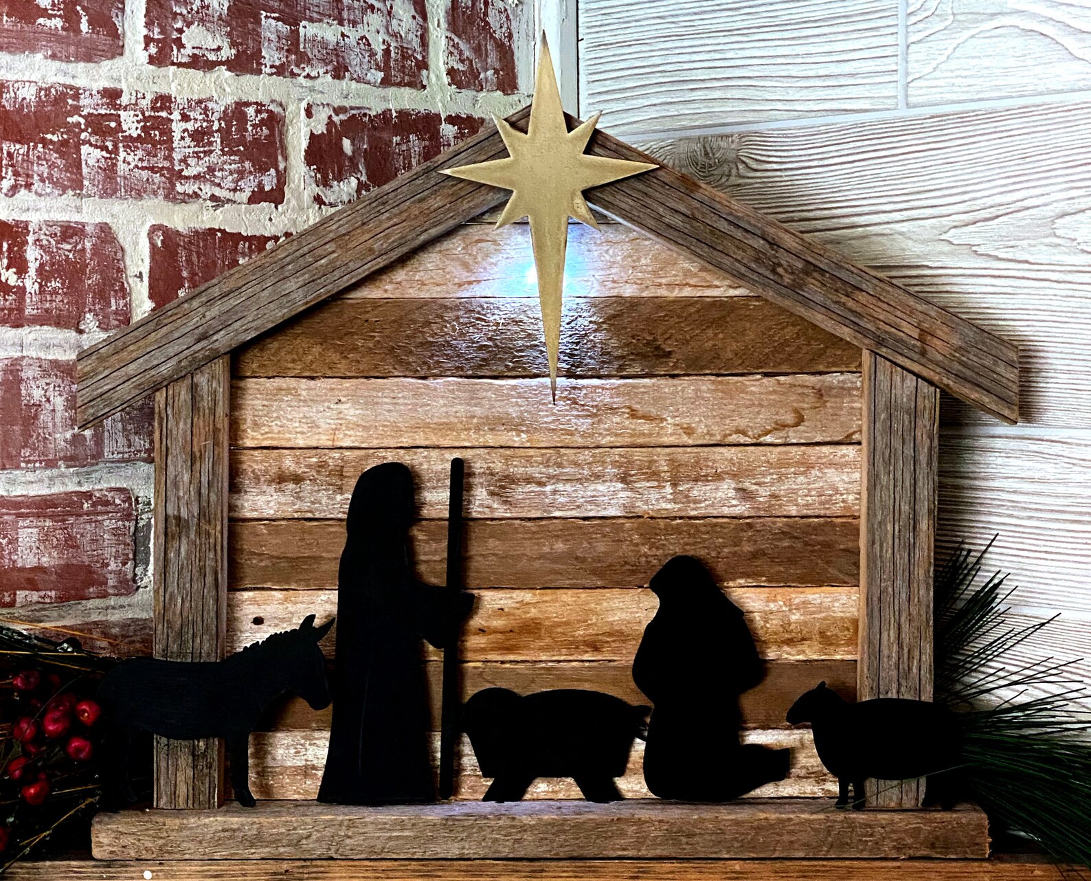 Handmade Nativity Set, Rustic Manger Scene, Light up Christmas Decor ...