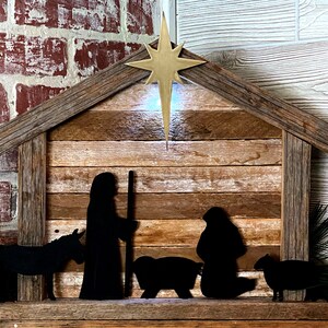 Handmade Nativity Set, Rustic Manger Scene, Light up Christmas Decor ...