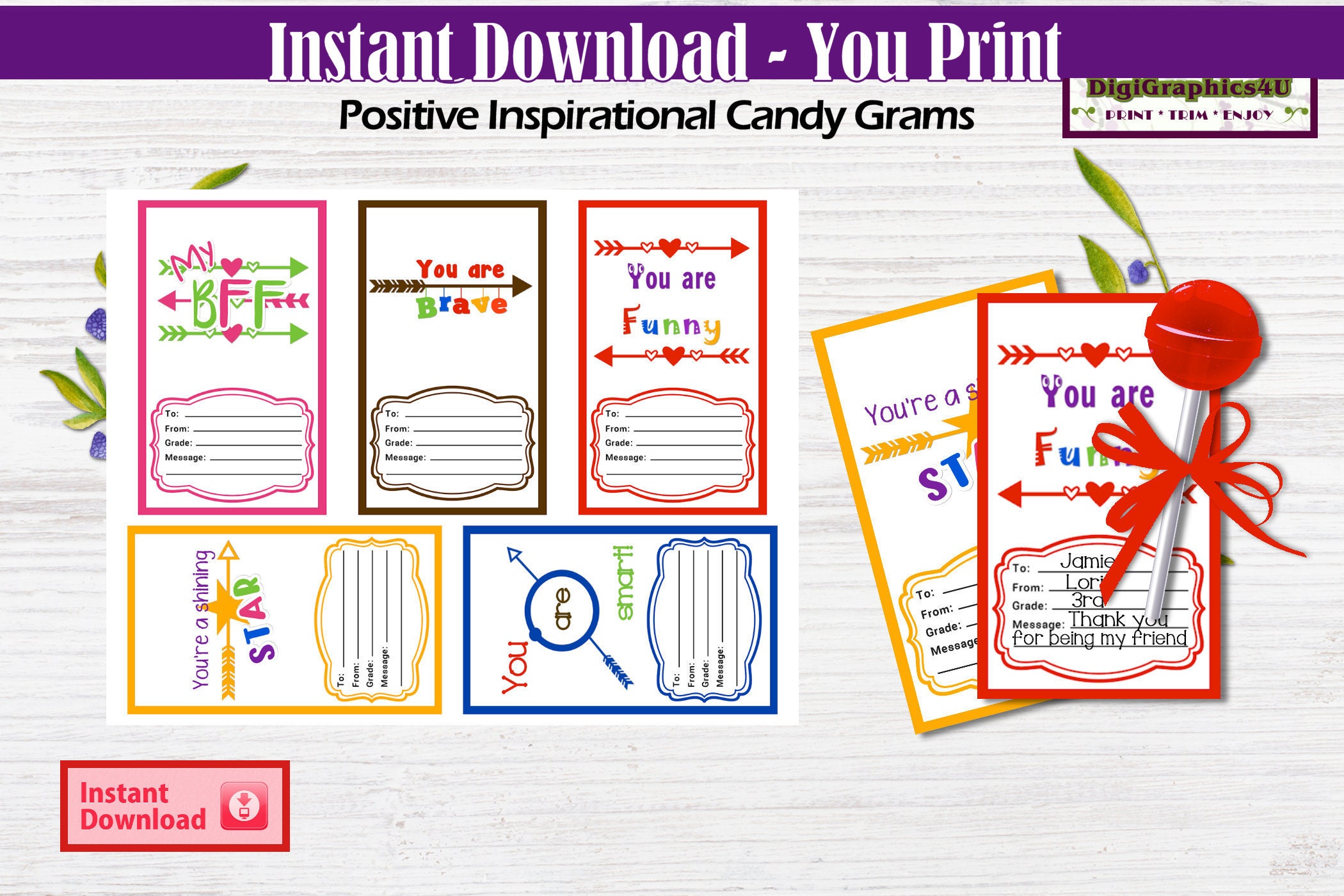 Positive Inspiration Quotes Candy Grams for Schools and | Etsy