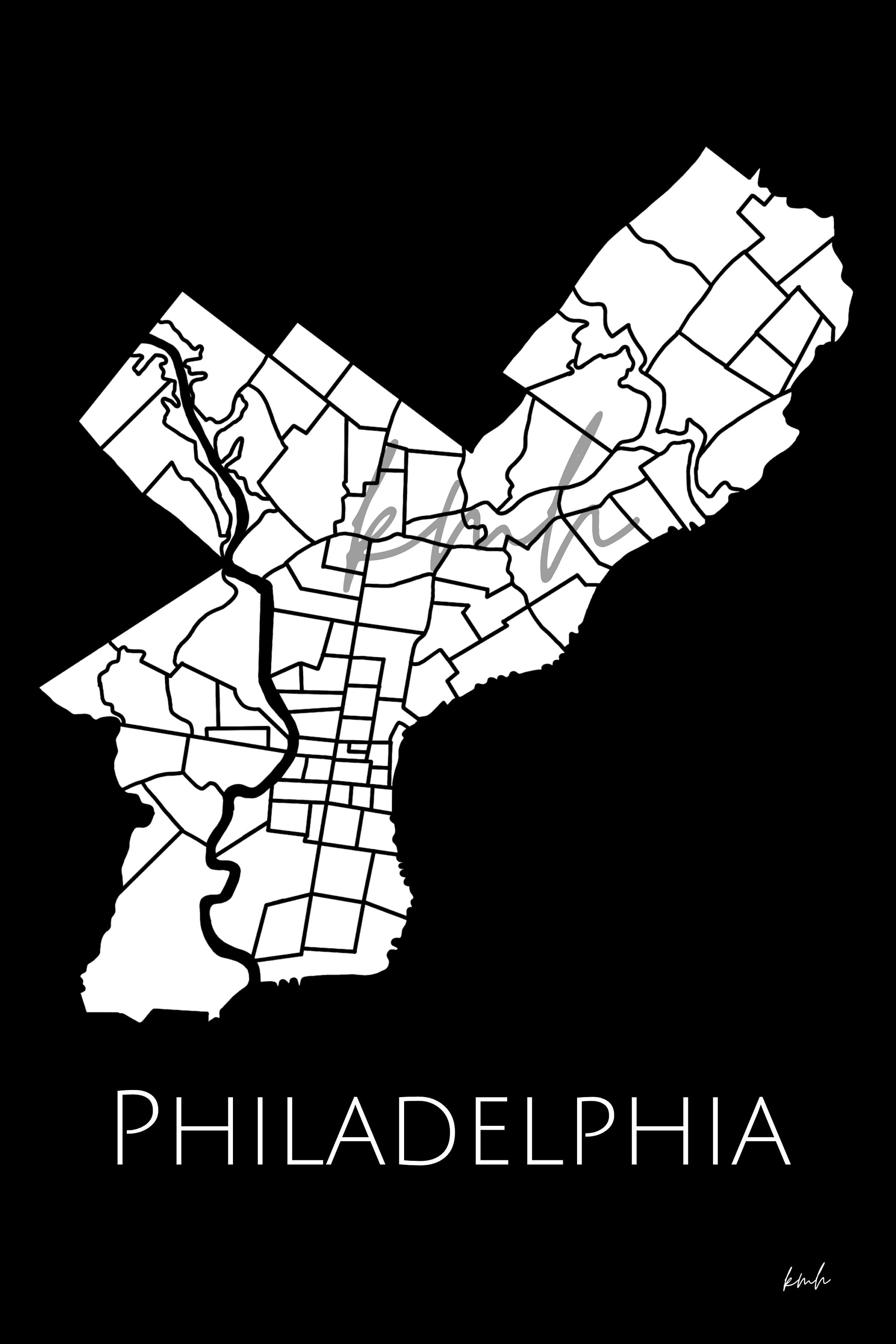Philadelphia Map | Black & White | Outline | Digital Download - Etsy