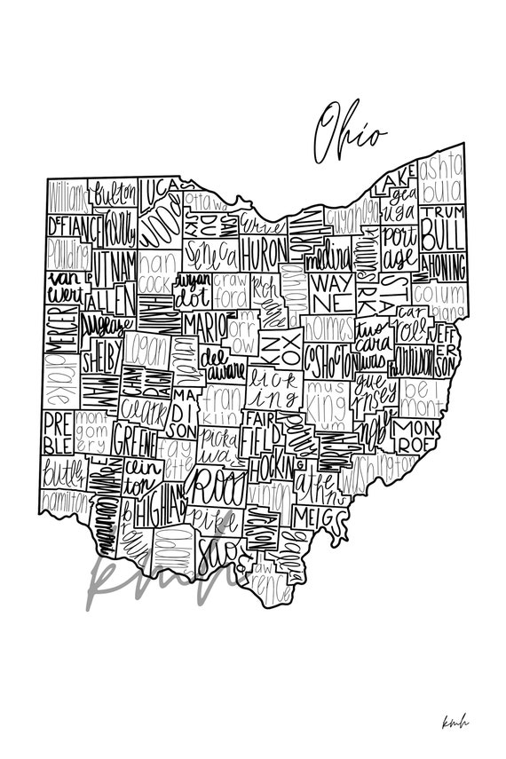 Ohio Map Counties Handlettering Digital Download - Etsy