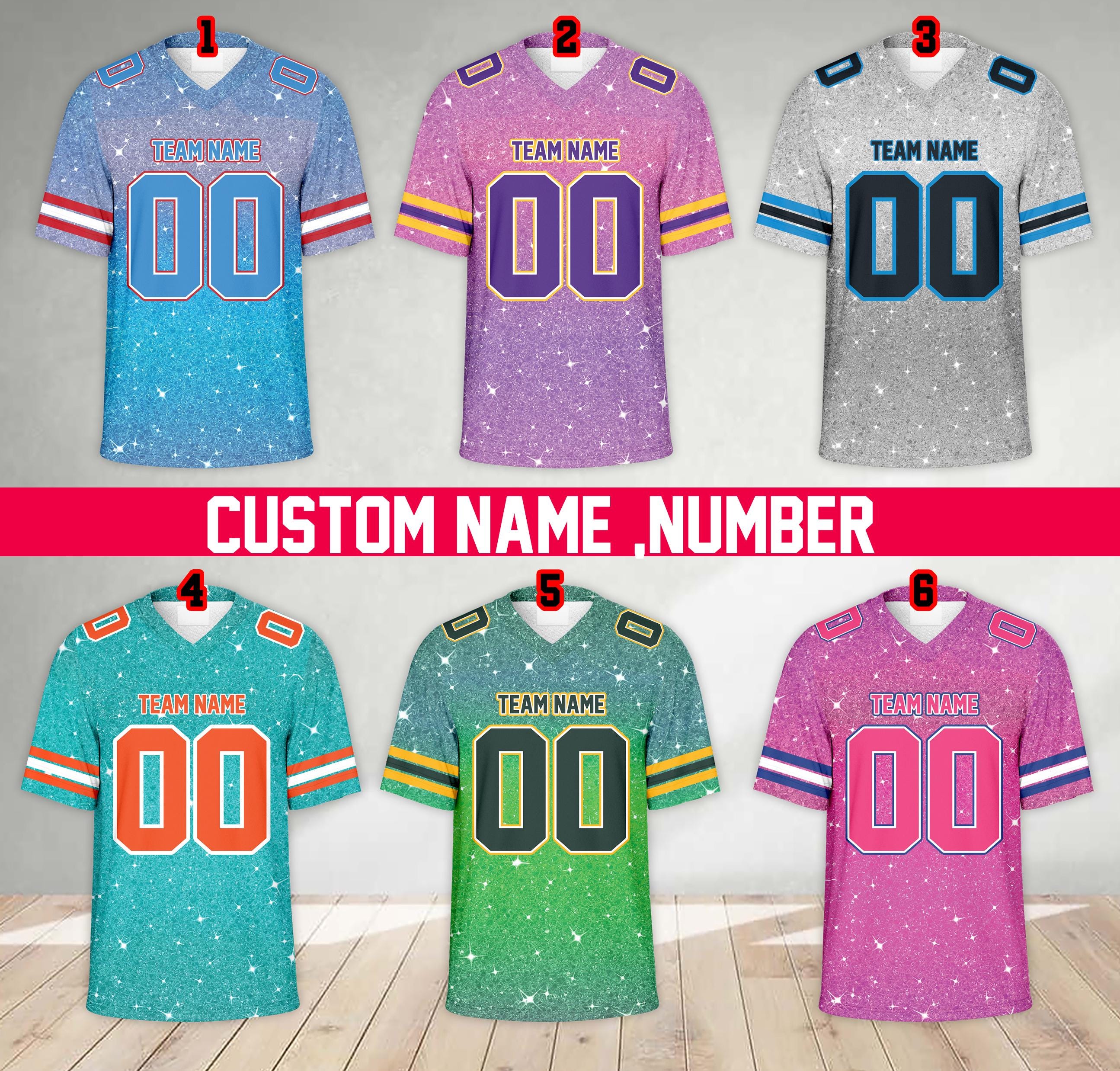 Personalized Faux Glitter US Football Jersey Color, Custom Football ...