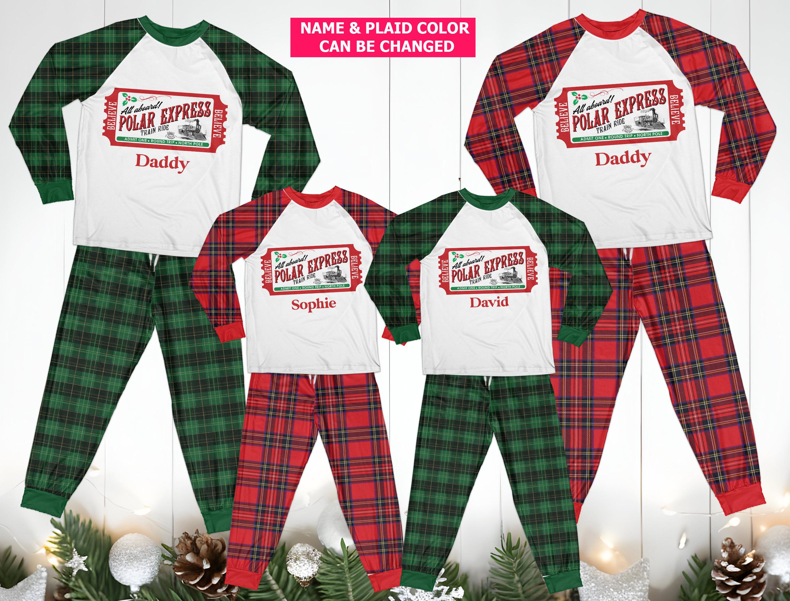 Personalized Family Pajamas Set Custom Name Plaid Believe Christmas on ...