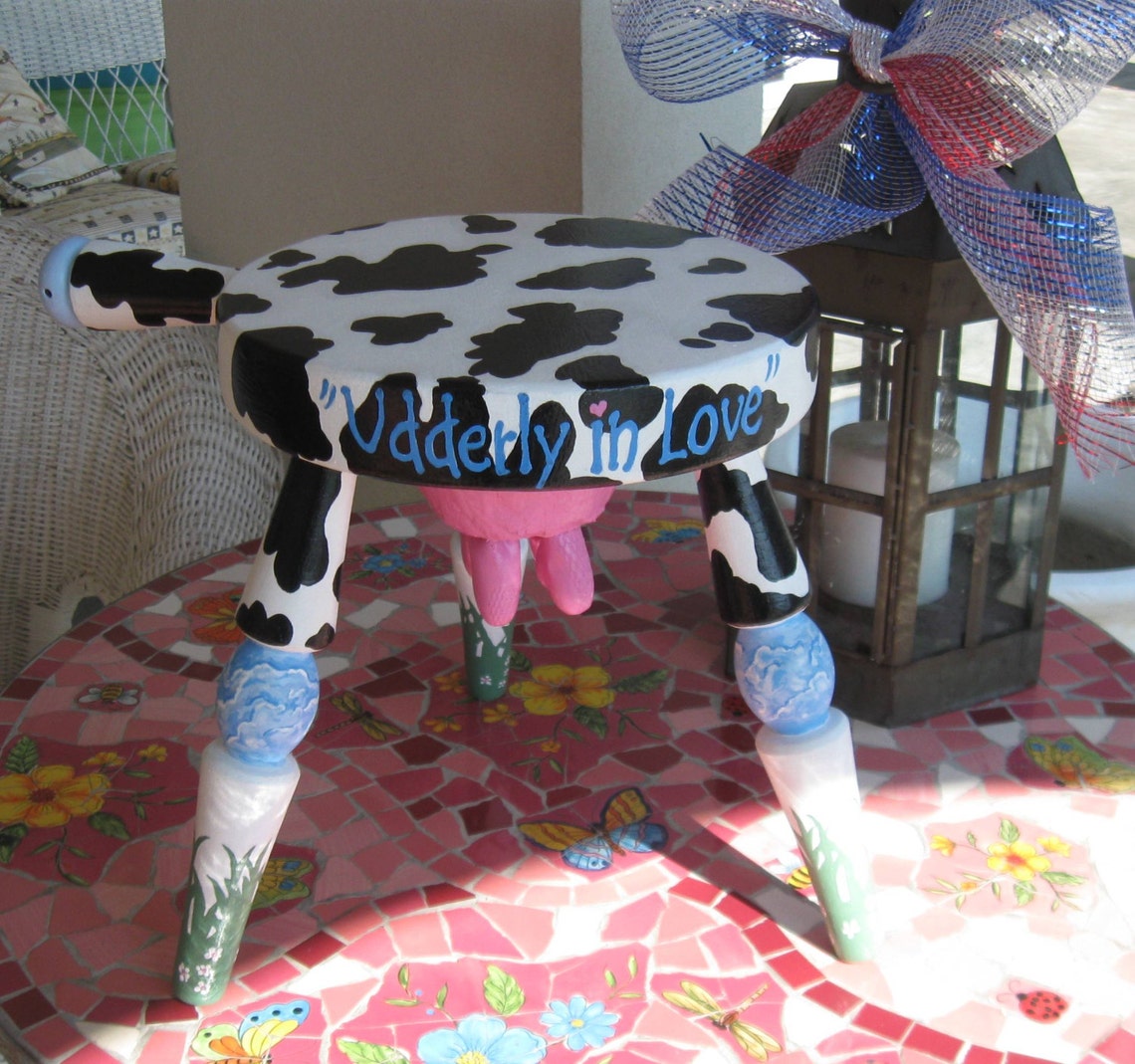 Hand Painted Milking Stool w/ Cow theme Cow Milking Stool | Etsy