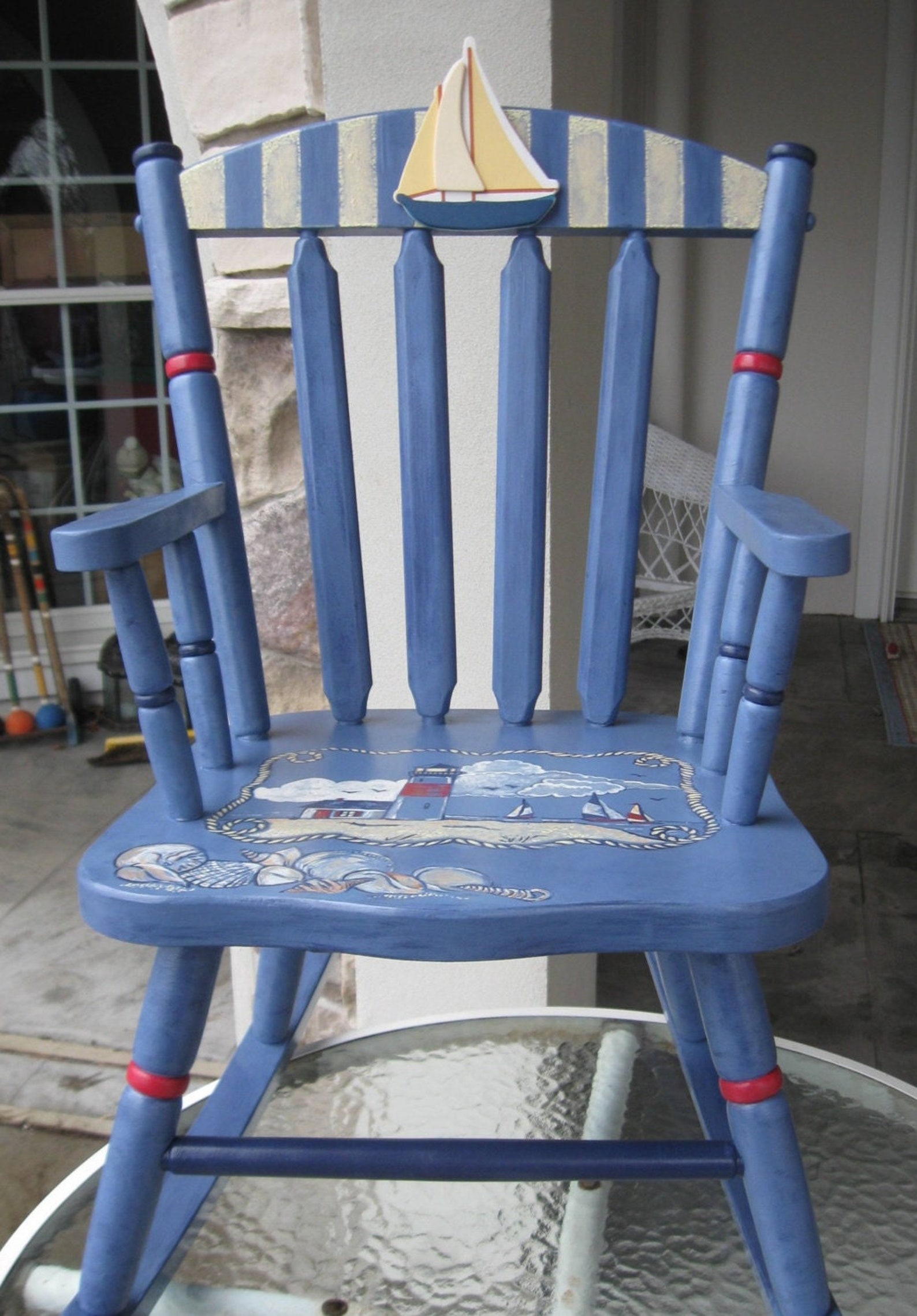Painted Nautical Rockernautical Lighthouse Rocker Sail Boat - Etsy