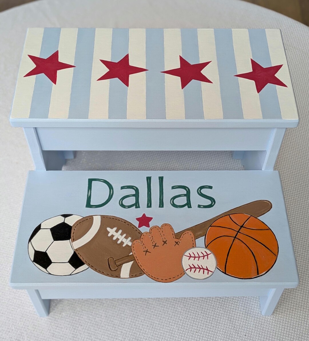 Children's Hand Painted- Sports-ball Step Stool, Football-basball ...