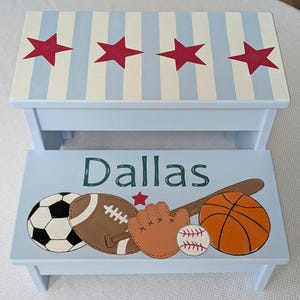 Children's Hand Painted- Sports-ball Step Stool, Football-basball ...