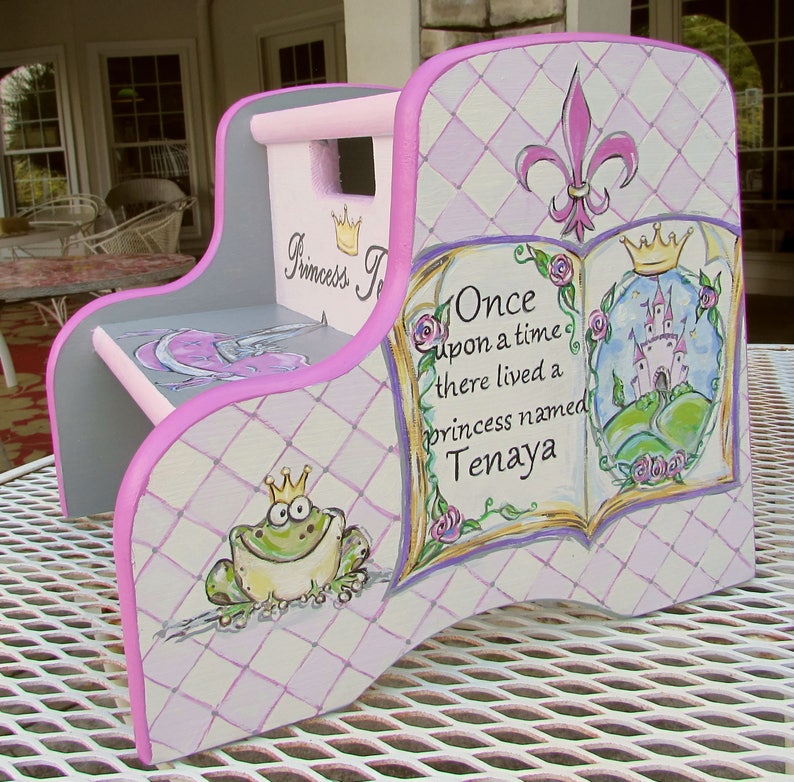 Girls Hand Painted Princess Step Stool Kids Stools Painted | Etsy